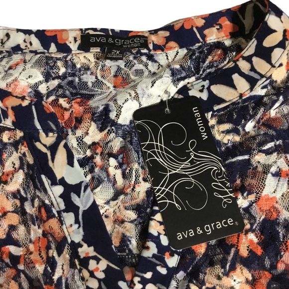 Ava & Grace | Tops | Nwt Ava Grace Print Flutter Short Sleeve Lined Blouse 2x | Poshmark